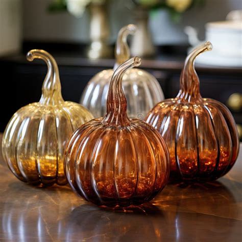 Four Glass Pumpkins Halloween Home Decoration Decor Elements Hand