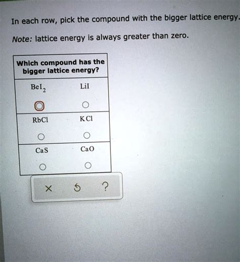 Solved In Each Row Pick The Compound With The Bigger Lattice Energy