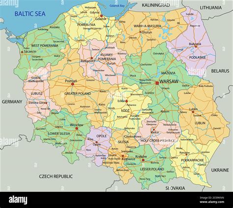 Poland Highly Detailed Editable Political Map With Labeling Stock