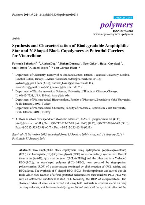 Pdf Article Synthesis And Characterization Of Biodegradable Amphiphilic