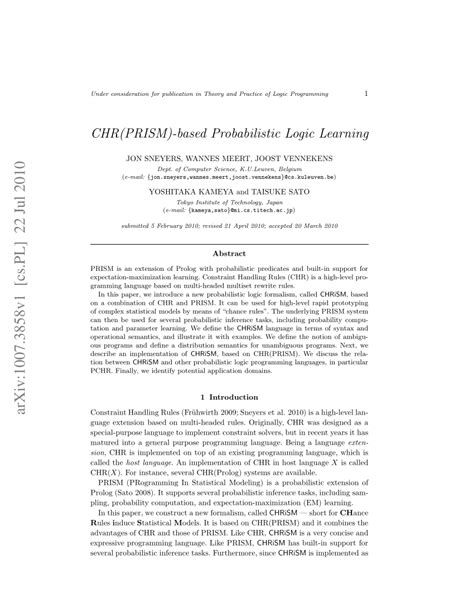 PDF CHR PRISM Based Probabilistic Logic Learning