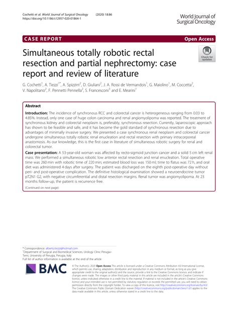 Pdf Simultaneous Totally Robotic Rectal Resection And Partial Nephrectomy Case Report And