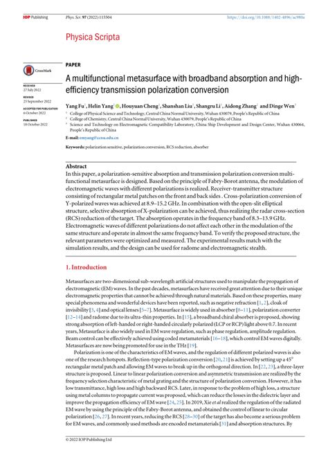 A Multifunctional Metasurface With Broadband Absorption And High Efficiency Transmission