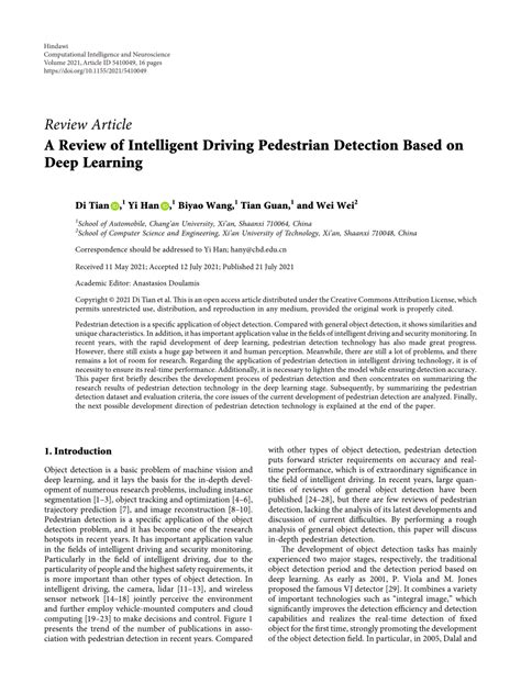 Pdf A Review Of Intelligent Driving Pedestrian Detection Based On Deep Learning