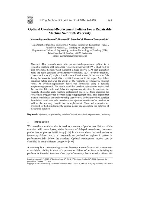 Pdf Optimal Overhaul Replacement Policies For Repairable Machine Sold With Warranty