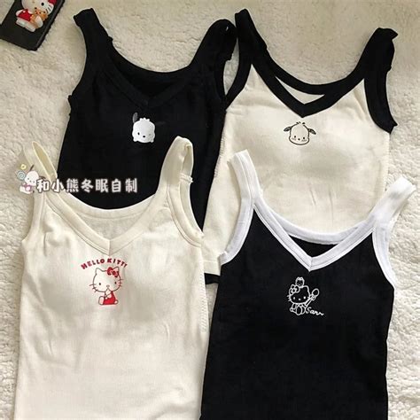 산리오 헬로 키티 플러시 조끼 파차코 코튼 캐미솔 만화 두꺼운 탱크 탑 벨벳 코르셋 소녀 속옷 애니메이션 패션 Aliexpress
