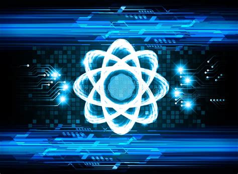 Shining Atom Model Neon Orbit With Galaxy Blue Background Stock Illustration Illustration Of