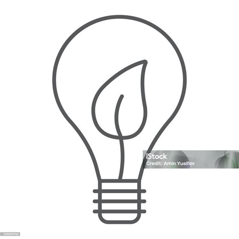 에코 에너지 얇은 라인 아이콘 기술 및 생태 잎 기호와 전구 벡터 그래픽 흰색 배경에 선형 패턴 Eps 10 0명에 대한 스톡 벡터 아트 및 기타 이미지 Istock