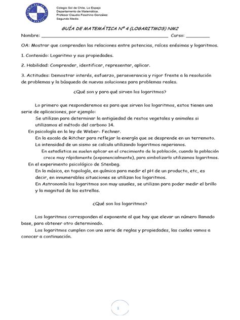Logaritmo Pdf Logaritmo Exponenciación
