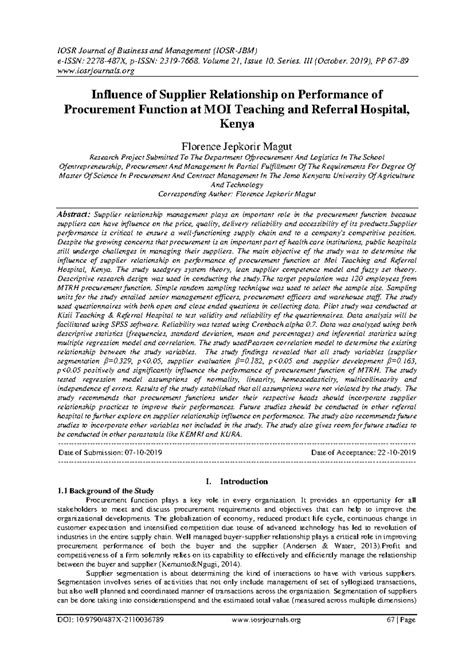Srm Lecture Notes On Supplier Relationship Management Iosr Journal