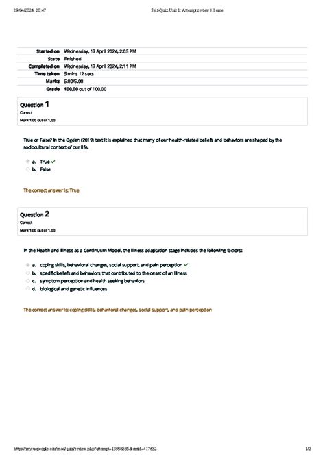 Self Quiz Unit 1 Attempt Review Home Started On Wednesday 17 April 2024 2 05 Pm State