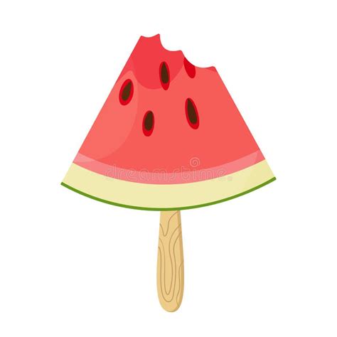 Bitten Watermelon Slice On A Stick Hand Drawn Trendy Flat Style Stock Vector Illustration Of