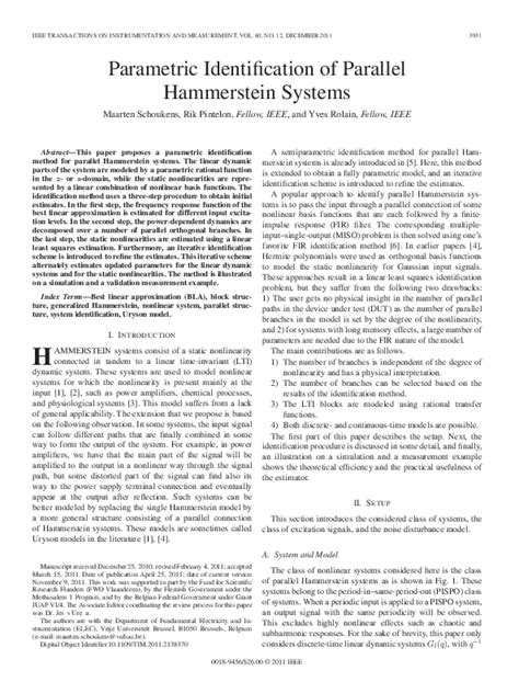 Pdf Parametric Identification Of Parallel Hammerstein Systems