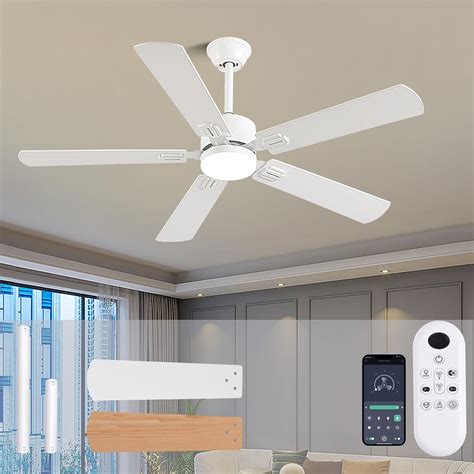 Fumltp 52 Inch Modern White Ceiling Fans With Lights App Remote Control