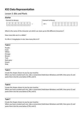 Ks3 Data Representation Scheme Of Work Teaching Resources