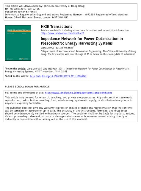 Pdf Impedance Network For Power Optimisation In Piezoelectric Energy