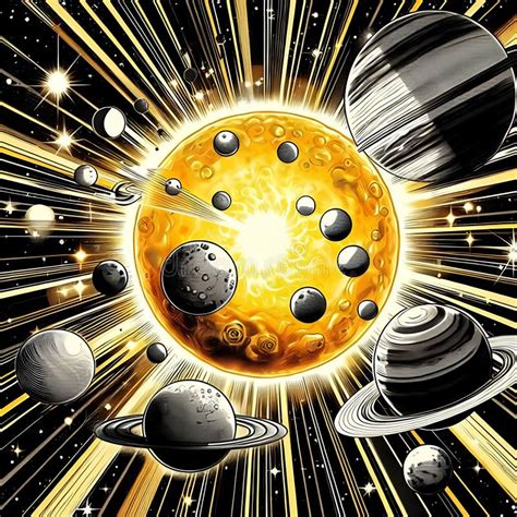 The Sun Being Orbited By Celestial Bodies Stock Illustration