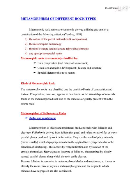 Solution Metamorphism Of Different Rock Types Studypool