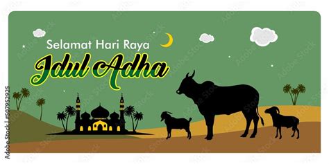 Eid Al Adha Greeting Card Concept Illustration With Silhouette Goat