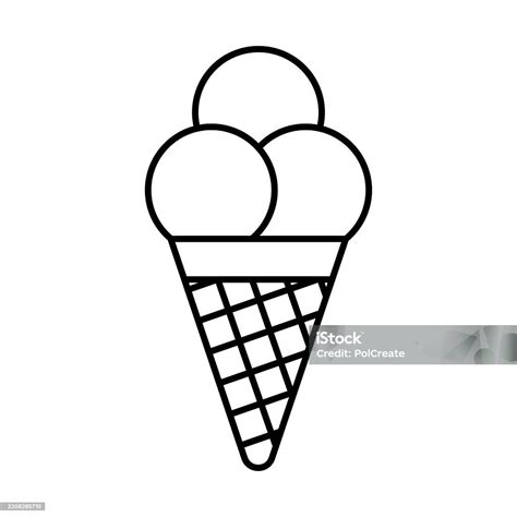 트리플 스쿱 아이스크림 콘에 와플 패턴이 있는 흑백 선화로 디저트 과자 여름 간식을 표현했습니다 아이스크림 아이콘입니다 벡터 일러스트 레이 션 3가지 개체에 대한 스톡 벡터