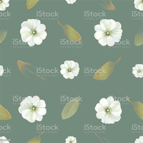 섬세 한 꽃과 어두운 녹색 배경에 신선한 나뭇잎과 자연 완벽 한 패턴입니다 아름 다운 감촉 벡터 일러스트 레이 션 직물 인쇄 벽지 포장지에 대 한 우아한 스타일입니다 0명에