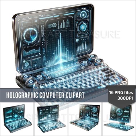 Holographic Computer Clipart Futuristic Gadgets Spaceship Junk Journal Page Digital Scrapbook