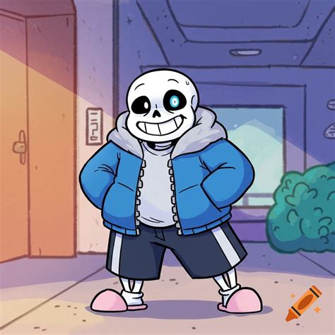 Cartoon Drawing Of Sans From Undertale Standing In A Hallway On Craiyon