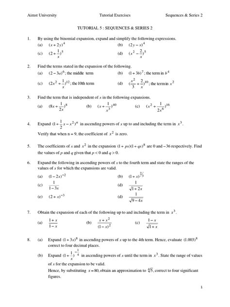 Tutorial 5 Sequences Series 2 Pdf Mathematics Arithmetic