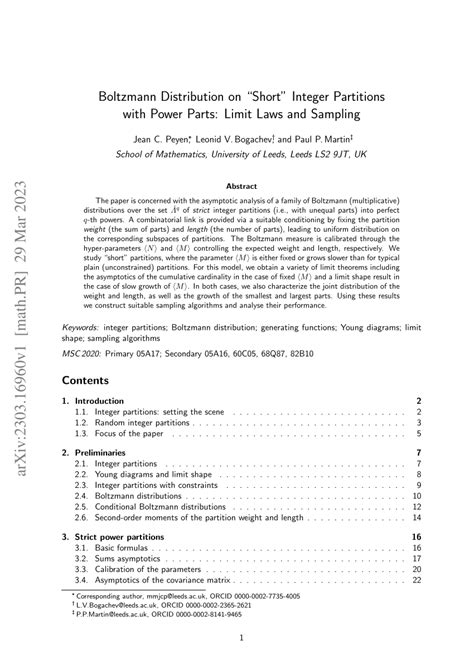 pdf boltzmann distribution on short integer partitions with power