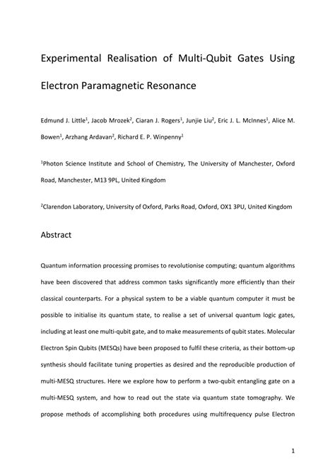 Pdf Experimental Realisation Of Multi Qubit Gates Using Electron Paramagnetic Resonance