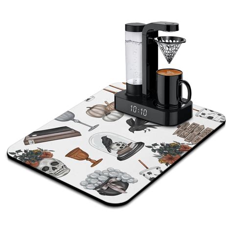 Gothic Celestial Coffee Station Mat Lunar And Sun Motifs Absorbent
