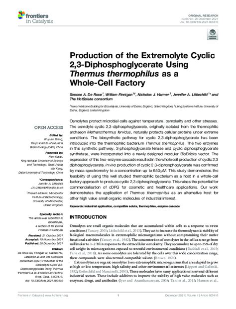 Pdf Production Of The Extremolyte Cyclic 23 Diphosphoglycerate Using