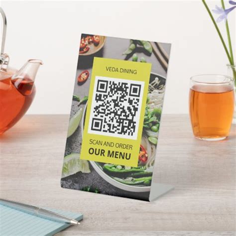 Restaurant Photo Scan Menu Order Qr Code Card Pedestal Sign Zazzle