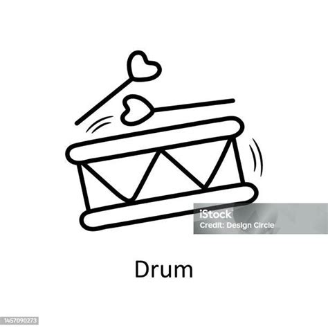 드럼 벡터 개요 손 그리기 아이콘 디자인 그림입니다 흰색 배경에 발렌타인 기호 Eps 10 파일 드럼 연주자에 대한 스톡 벡터 아트 및 기타 이미지 Istock