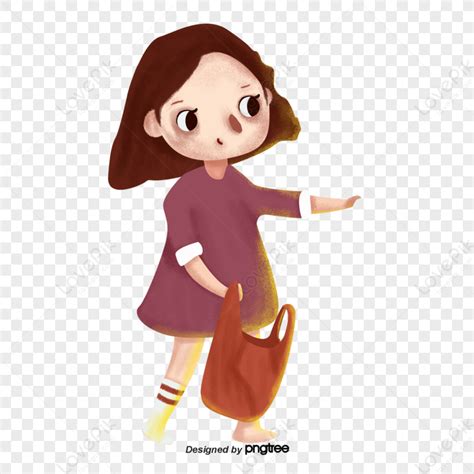 만화가 자루를 들고 있는 여자 일러스트 원소 정경 Png 일러스트 무료 다운로드 Lovepik