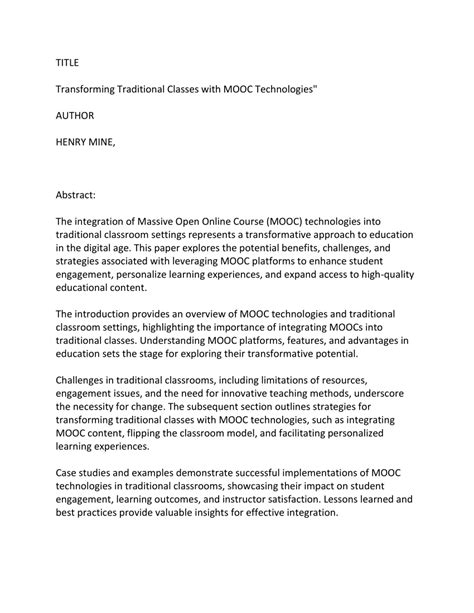 Pdf Transforming Traditional Classes With Mooc Technologies