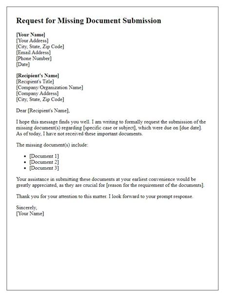 letter template for missing document request free samples in pdf