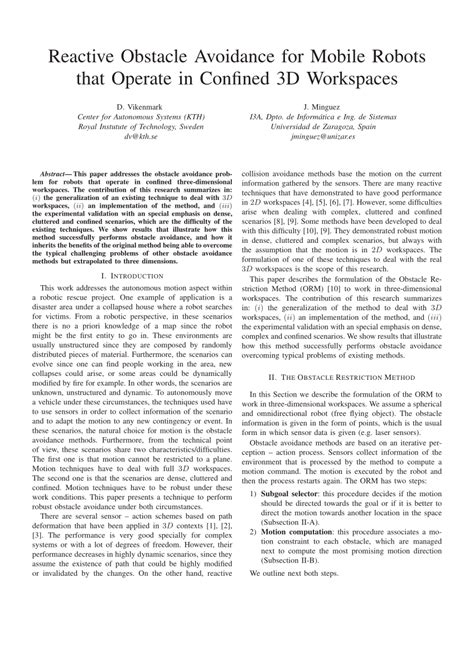Pdf Reactive Obstacle Avoidance For Mobile Robots That Operate In Confined 3d Workspaces