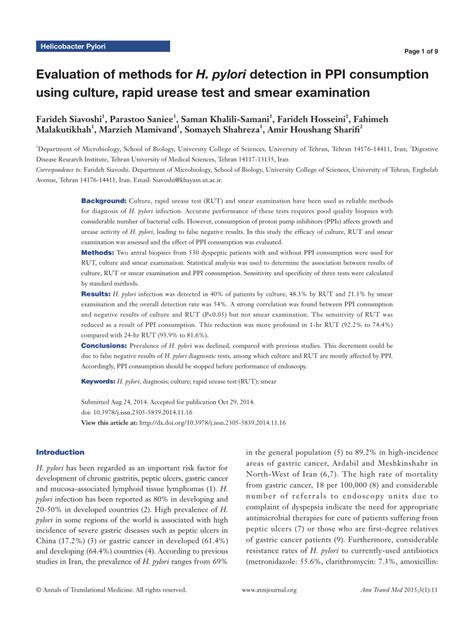 pdf evaluation of methods for h pylori detection in ppi consumption using culture rapid