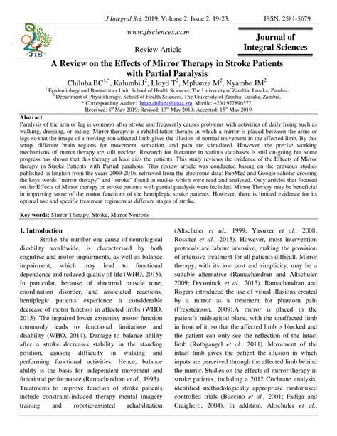 Pdf A Review On The Effects Of Mirror Therapy In Stroke Patients With Partial Paralysis