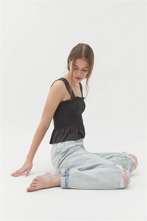 Uo Demi Smocked Peplum Tank Top Urban Outfitters Tank Tops Tank