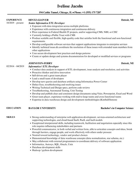 Informatica Etl Developer Resume Samples Velvet Jobs