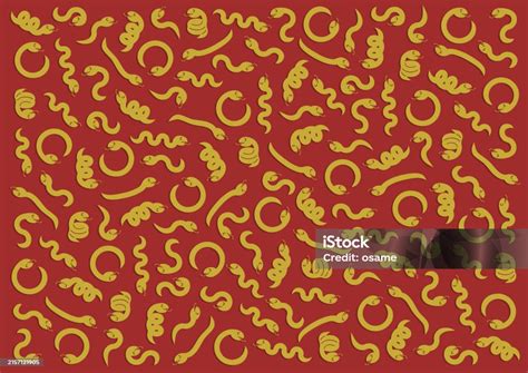 다양한 포즈의 뱀 무늬 일러스트 벡터 일러스트 레이 션입니다 빨간 배경에 황금 뱀입니다 굴리기에 대한 스톡 벡터 아트 및 기타 이미지 Istock