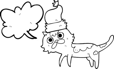 크리스마스 모자를 쓰고 자유형 그린 연설 거품 만화 고양이 귀여운에 대한 스톡 벡터 아트 및 기타 이미지 귀여운 기이함