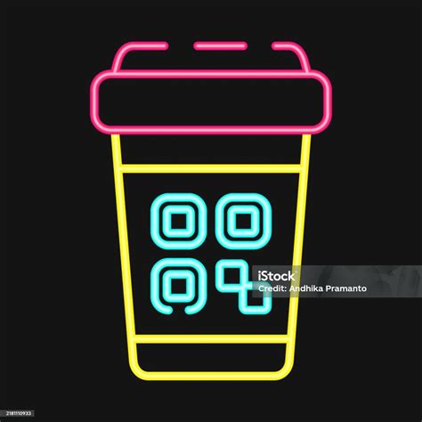 아이콘 컵 바코드 바코드 및 Qr 코드 요소 네온 스타일의 아이콘 인쇄물 포스터 로고 광고 인포그래픽 등에 적합합니다 Brand Name Smart Phone에 대한 스톡