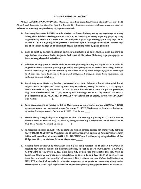 Sinumpaang Salaysay Ni Maymay Pdf