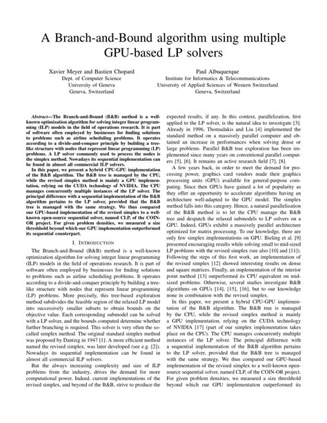 Pdf A Branch And Bound Algorithm Using Multiple Gpu Based Lp Solvers