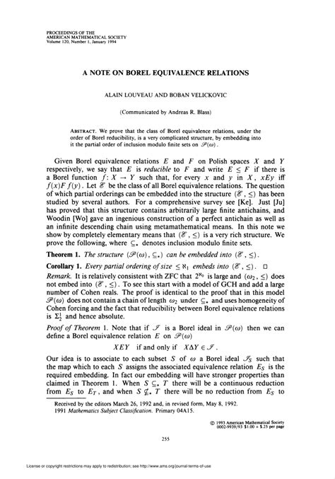 Pdf A Note On Borel Equivalence Relations