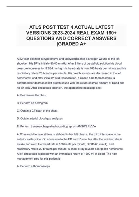 Atls Post Test 4 Actual Latest Versions Real Exam 160 Questions And