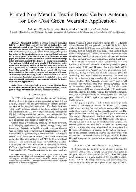 Pdf Printed Non Metallic Textile Based Carbon Antenna For Low Cost Green Wearable Applications
